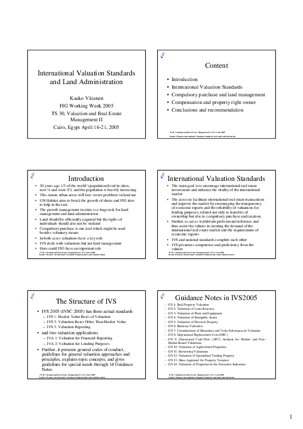 (PDF) International Valuation Standards and Land Administration