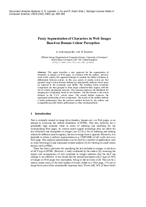 (PDF) Fuzzy segmentation of characters in Web images based on human colour perception