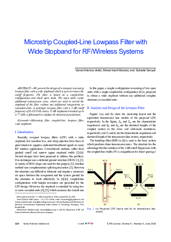 Pdf Microstrip Coupled Line Lowpass Filter With Wide Stopband For Rf