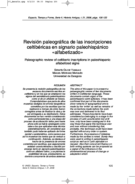 (PDF) Revisión paleográfica de las inscripciones celtibéricas en ...