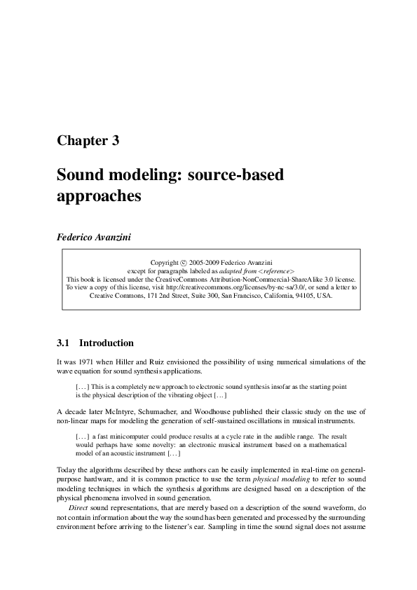 (PDF) Sound modeling: source-based approaches | Federico Avanzini - Academia.edu