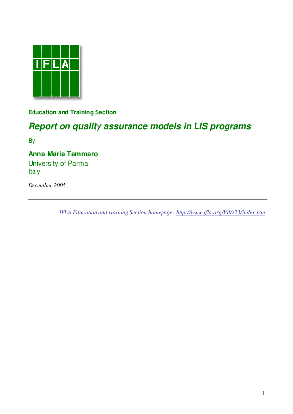 (PDF) Report on quality assurance models in LIS programs