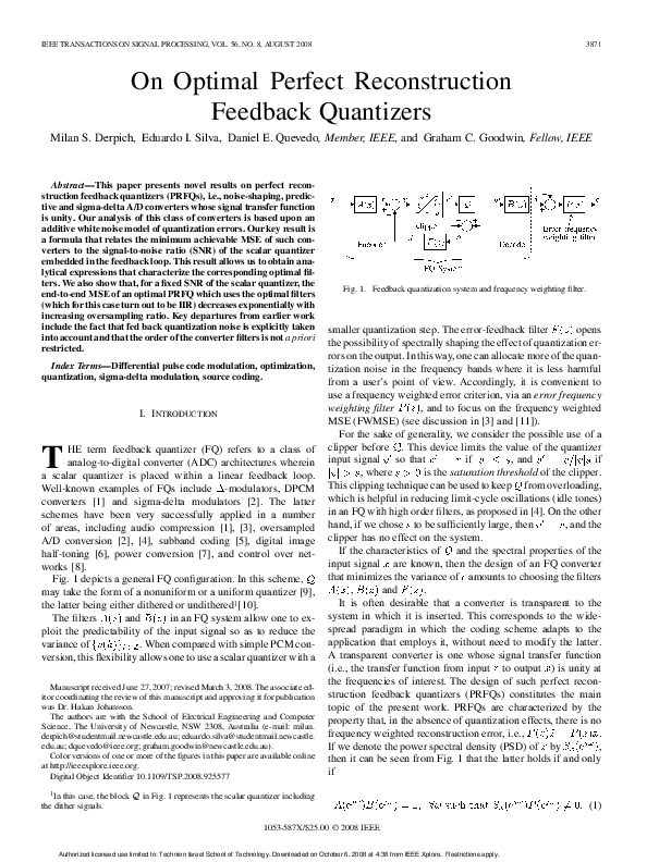 (PDF) On optimal perfect reconstruction feedback quantizers