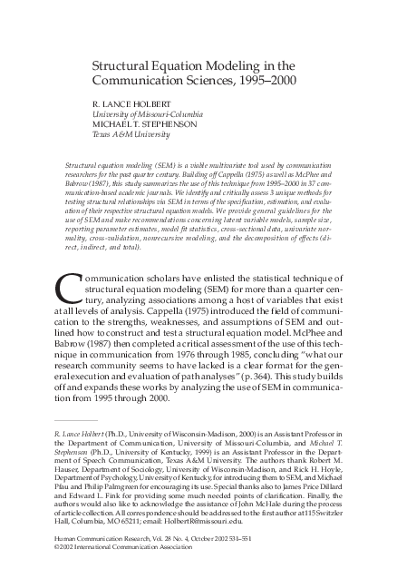 (PDF) Structural equation modeling in the communication sciences, 1995 2000