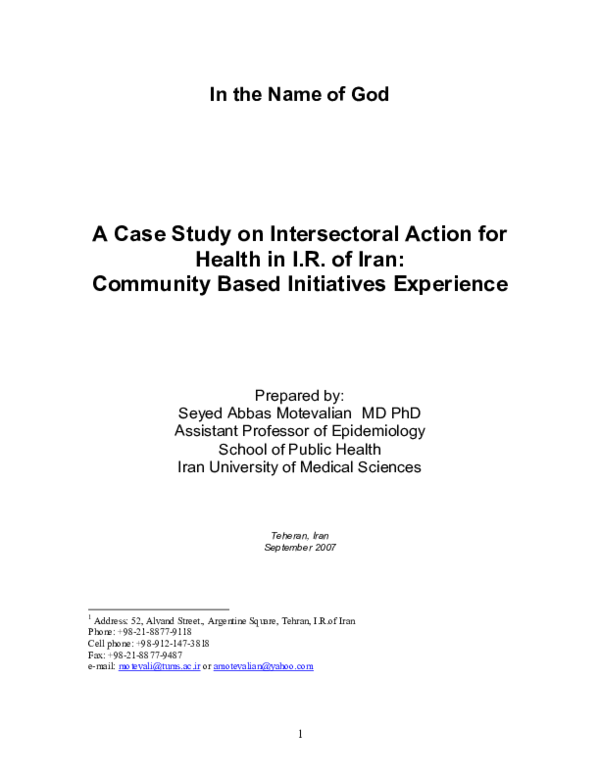 (PDF) A Case Study on Intersectoral Action for Health in IR of Iran ...