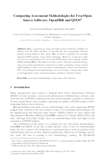 (PDF) Comparing assessment methodologies for free/open source software ...