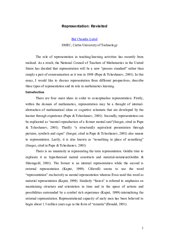 (PDF) Representation: Revisited