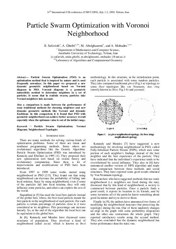 (PDF) Particle swarm optimization with voronoi neighborhood