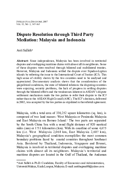 (PDF) Dispute Resolution through Third Party Mediation: Malaysia and ...