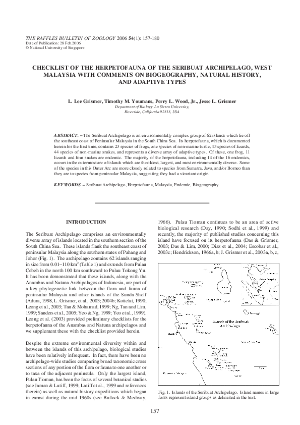 (PDF) Checklist of the herpetofauna of the Seribuat Archipelago, West Malaysia with comments on ...