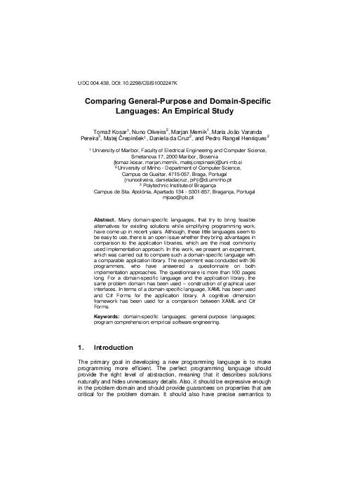 (PDF) Comparing general-purpose and domain-specific languages: An ...