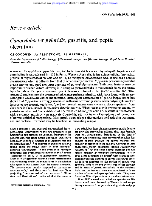 (PDF) Campylobacter pyloridis, gastritis, and peptic ulceration.