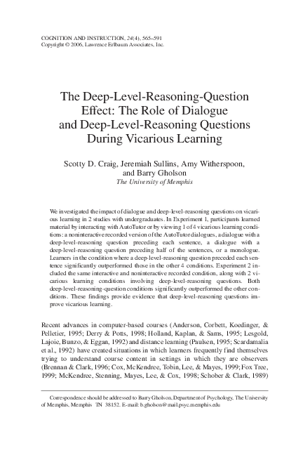 (PDF) The deep-level-reasoning-question effect: The role of dialogue ...