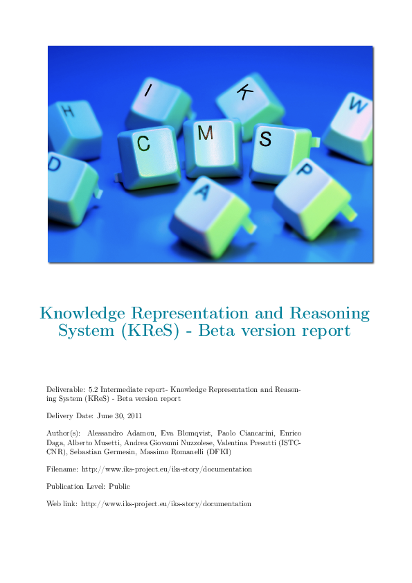 (PDF) Knowledge Representation and Reasoning System (KReS)-Beta version report