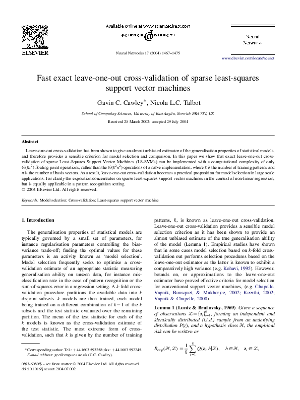Pdf Fast Exact Leave One Out Cross Validation Of Sparse Least Squares