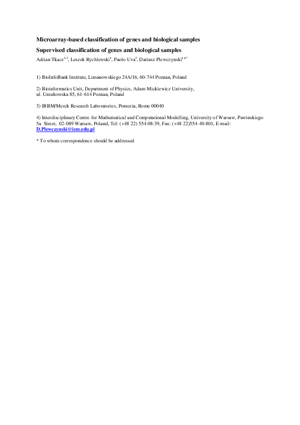 (PDF) Microarray-based classification of genes and biological samples ...