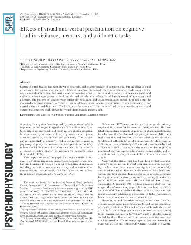 (PDF) Effects of visual and verbal presentation on cognitive load...
