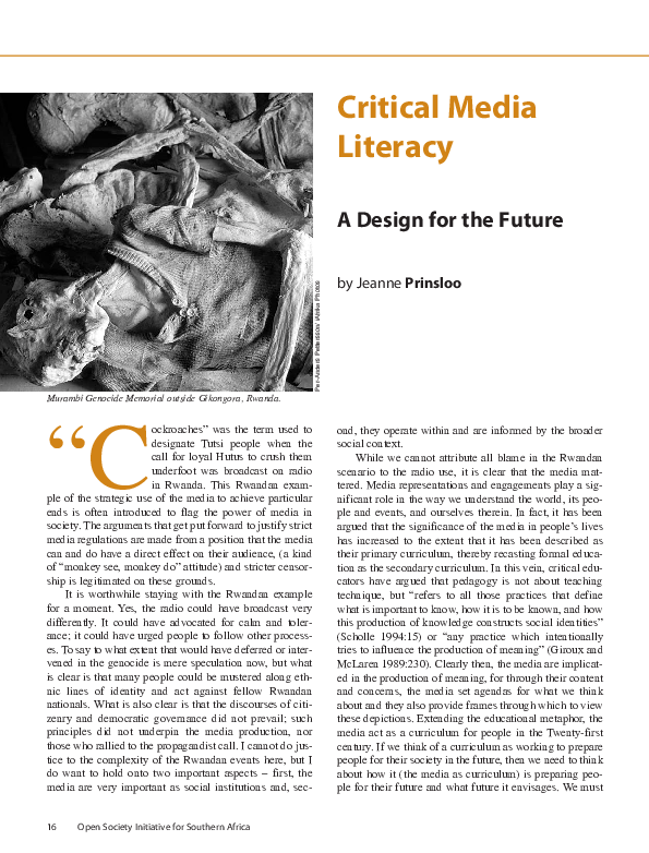 (PDF) Critical media literacy: a design for the future