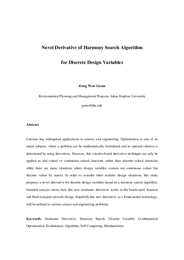 (PDF) Novel Derivative of Harmony Search Algorithm