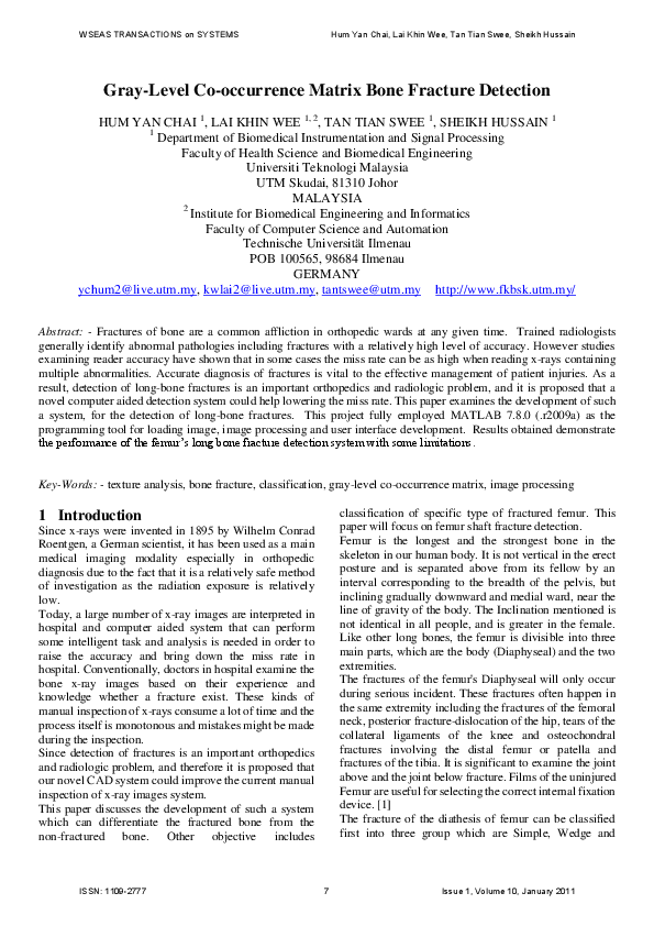 (PDF) Gray-level co-occurrence matrix bone fracture detection