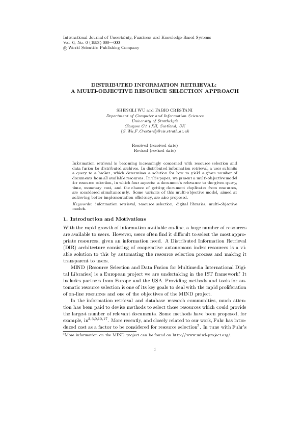 Pdf Distributed Information Retrieval A Multi Objective Resource Selection Approach