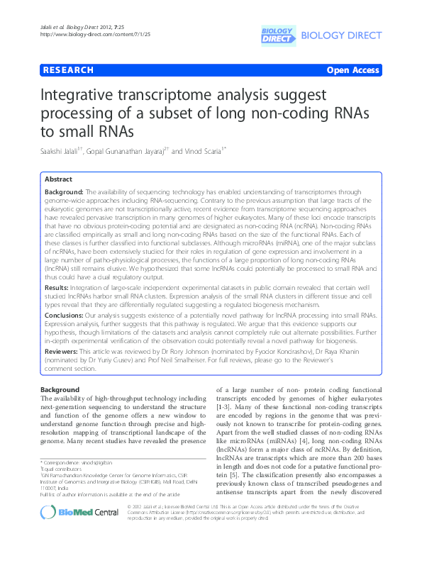 (PDF) Integrative transcriptome analysis suggest processing of a subset ...