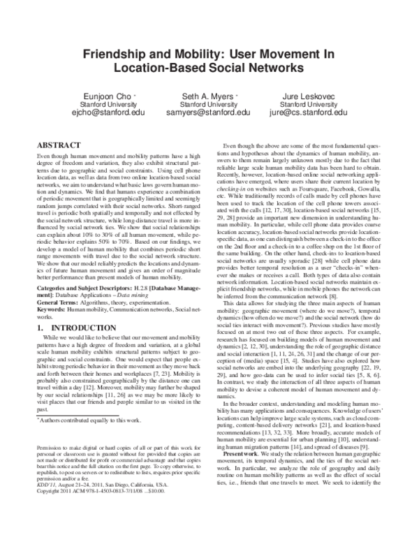 (PDF) Friendship and mobility: user movement in location-based social networks