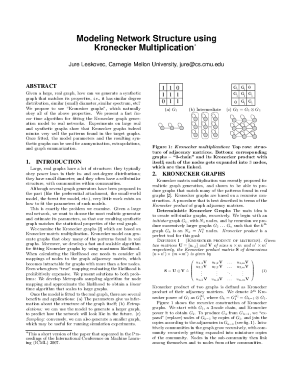 Pdf Modeling Network Structure Using Kronecker Multiplication