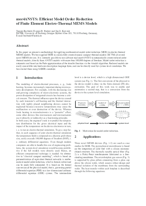 Pdf Mor4ansys Efficient Model Order Reduction Of Finite Element