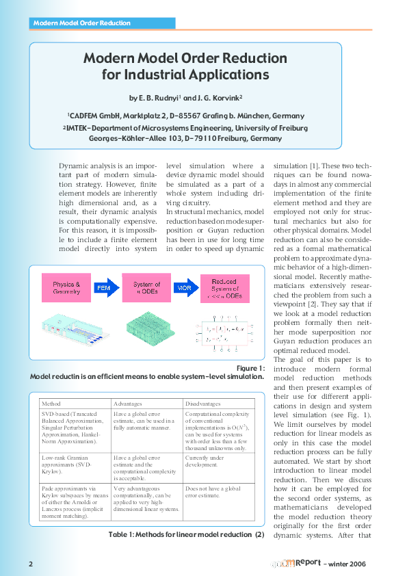 Pdf Modern Model Order Reduction For Industrial Applications Jan G