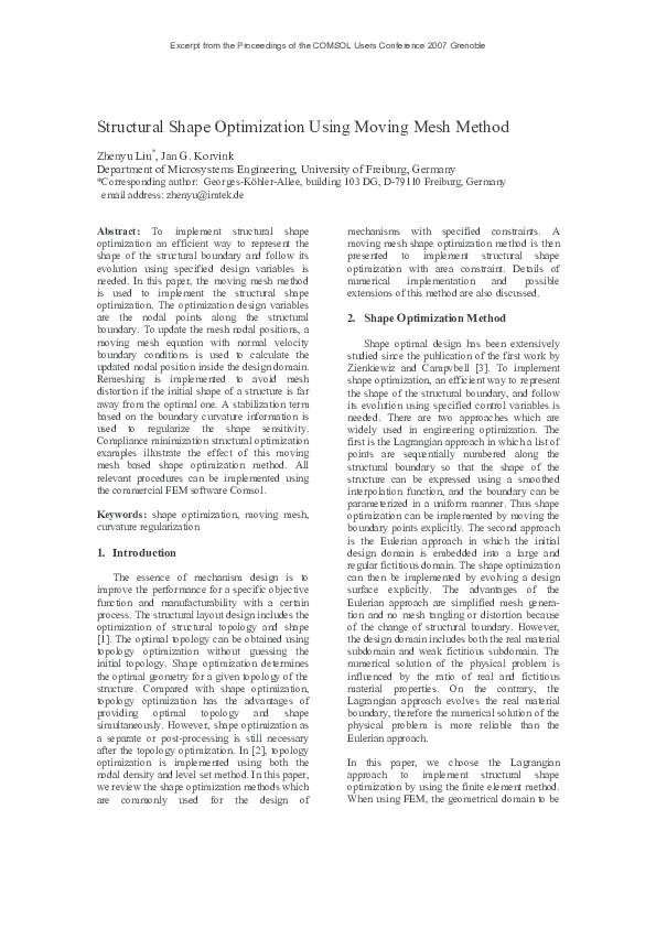 (PDF) Structural Shape Optimization Using Moving Mesh Method