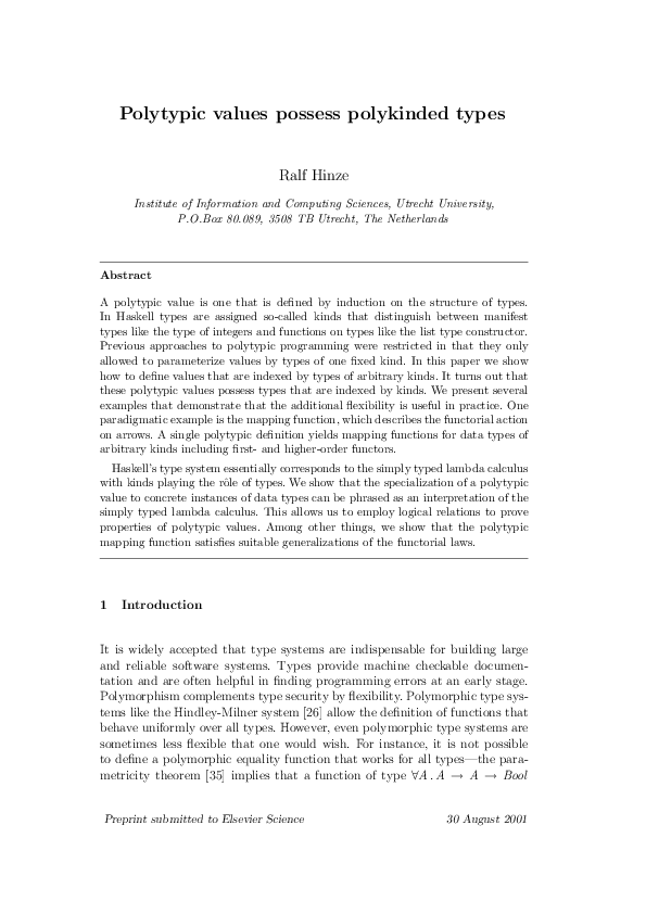 (PDF) Polytypic values possess polykinded types