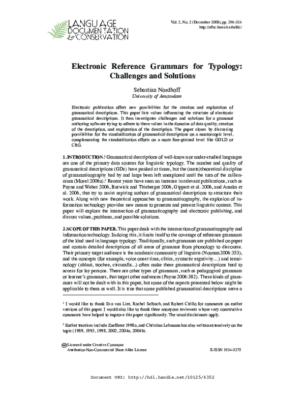 (PDF) Electronic reference grammars for typology: Challenges and solutions