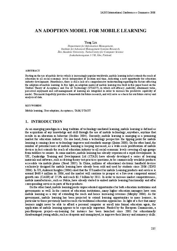 (PDF) An adoption model for mobile learning