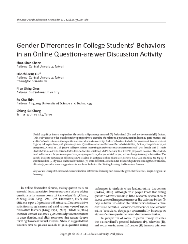 (PDF) Gender differences in college students’ behaviors in an online ...
