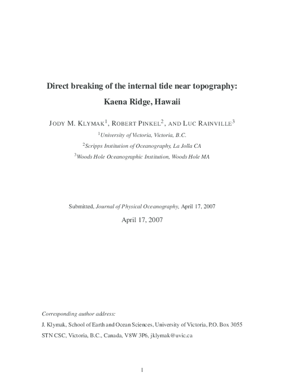 (PDF) Direct Breaking of the Internal Tide Near Topography: Kaena Ridge ...