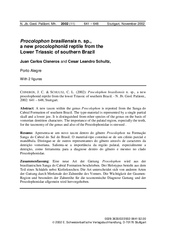 (PDF) Procolophon brasiliensis n. sp., a new procolophonid reptile from ...