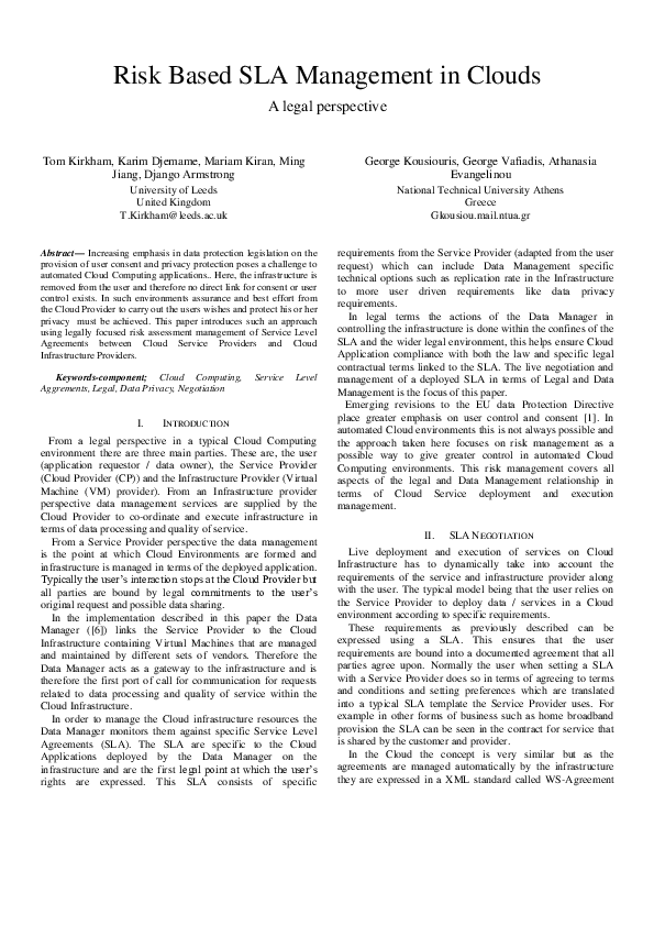 (PDF) Risk Based SLA Management in Clouds