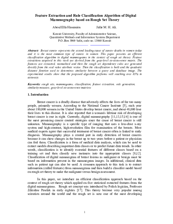 Pdf Feature Extraction And Rule Classification Algorithm Of Digital Mammography Based On Rough
