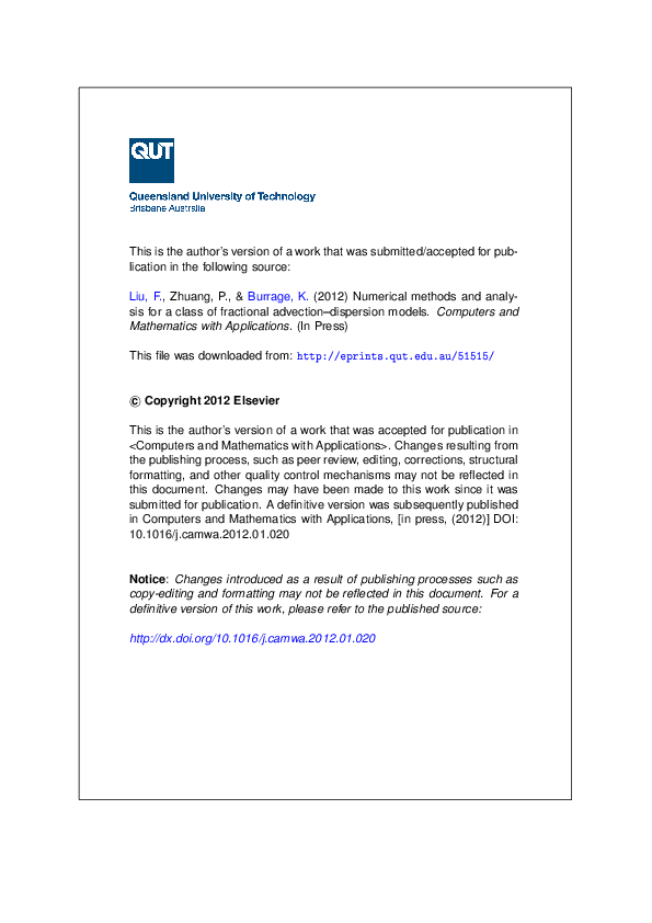 Pdf Numerical Methods And Analysis For A Class Of Fractional