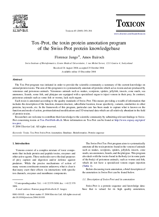 (PDF) Tox-Prot, the toxin protein annotation program of the Swiss-Prot ...