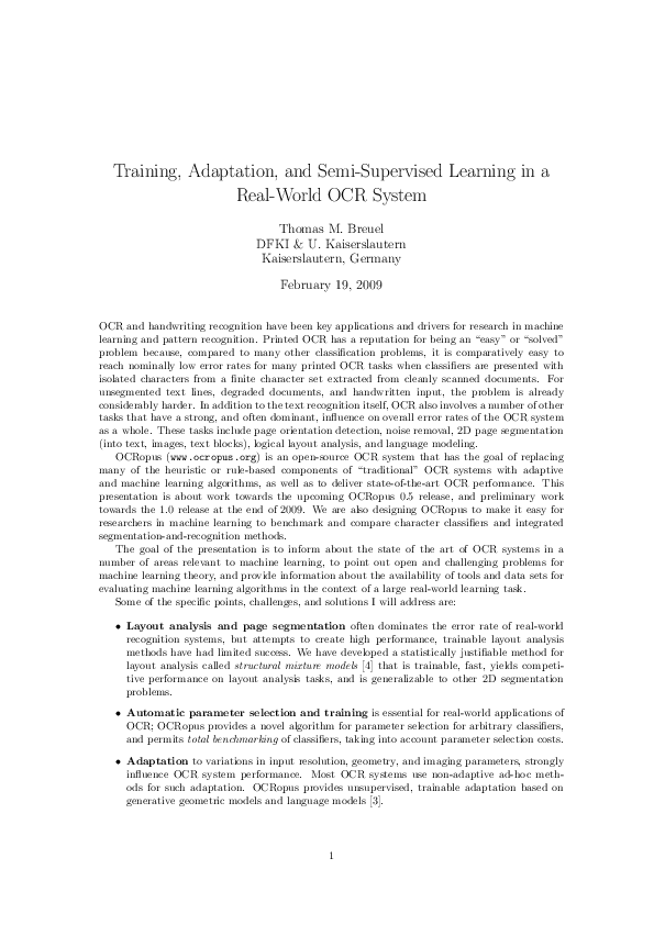 (PDF) Training, Adaptation, and Semi-Supervised Learning in a Real ...