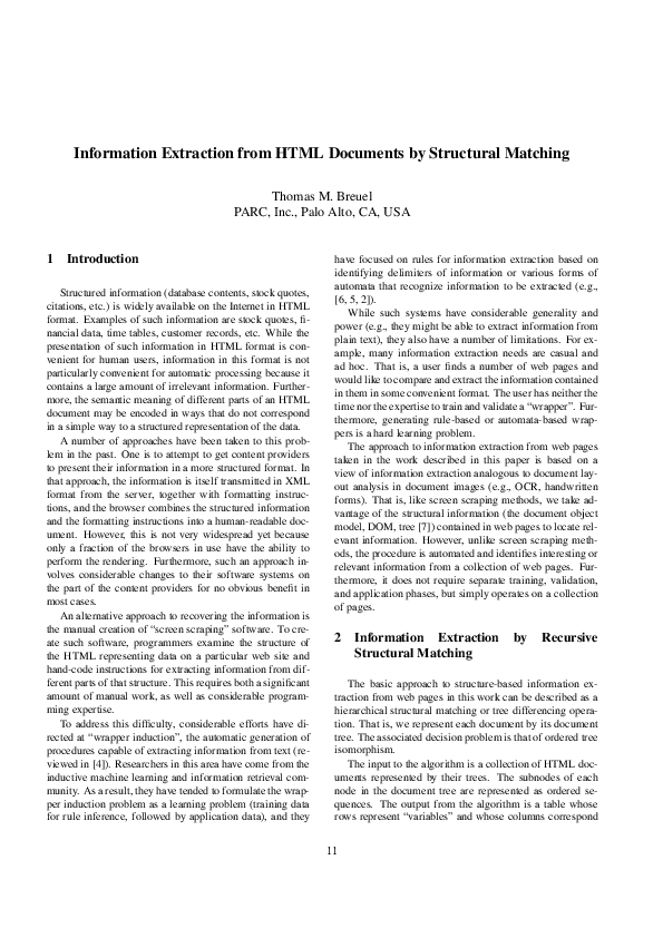 (PDF) Information extraction from HTML documents by structural matching