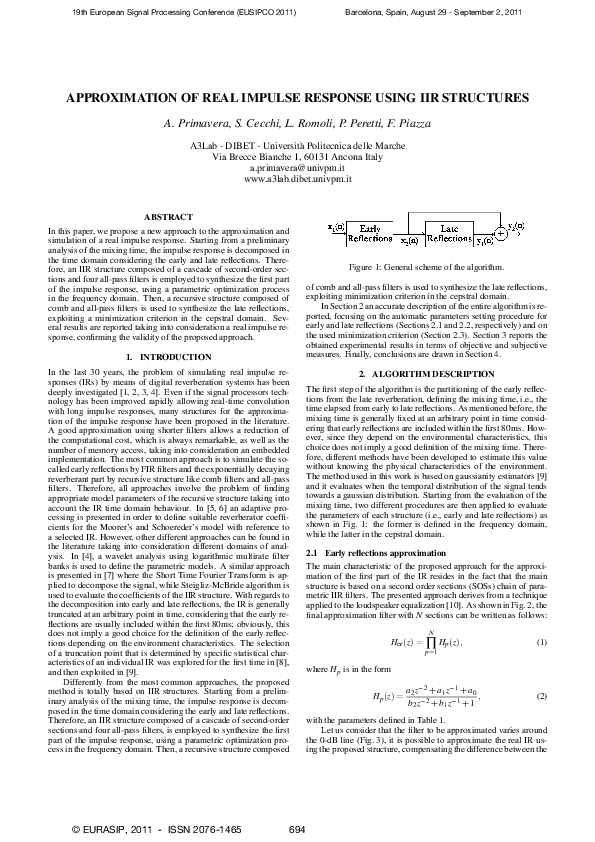 Pdf Approximation Of Real Impulse Response Using Iir Structures