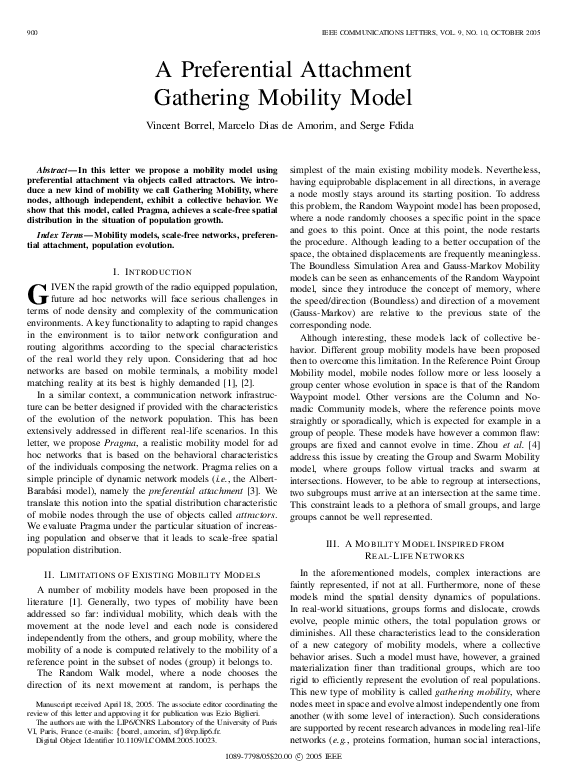(PDF) A preferential attachment gathering mobility model