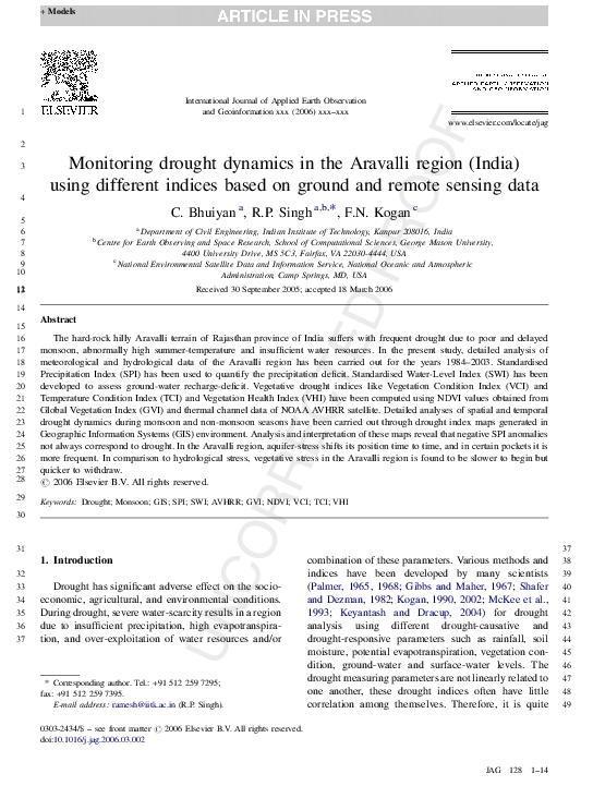 (PDF) Monitoring drought dynamics in the Aravalli region (India) using different indices based ...