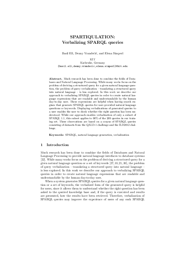 (PDF) SPARTIQULATION: Verbalizing SPARQL queries