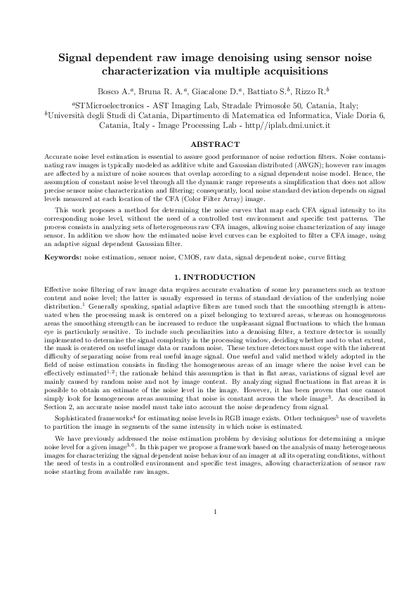 Pdf Signal Dependent Raw Image Denoising Using Sensor Noise Characterization Via Multiple