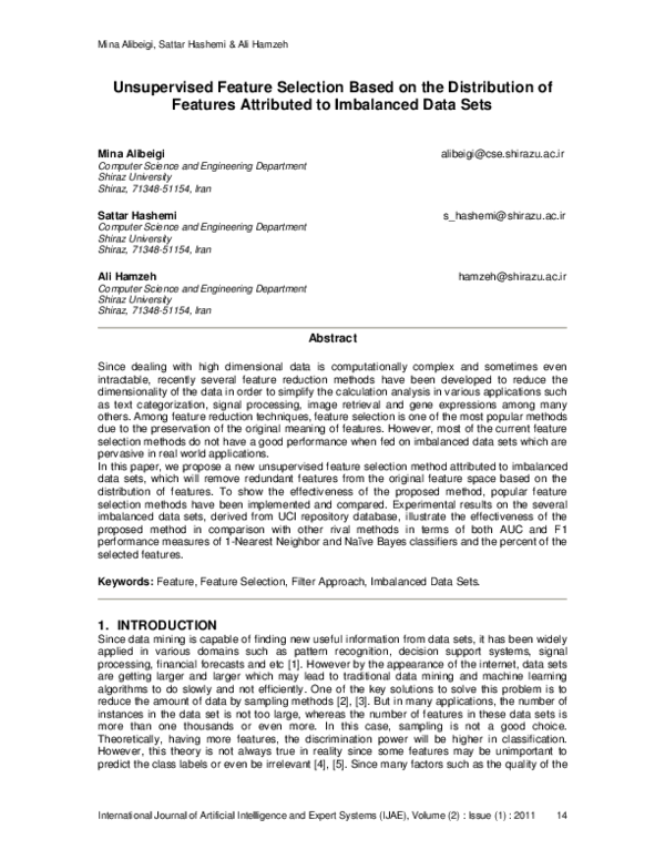 (PDF) Unsupervised Feature Selection Based on the Distribution of Features Attributed to ...