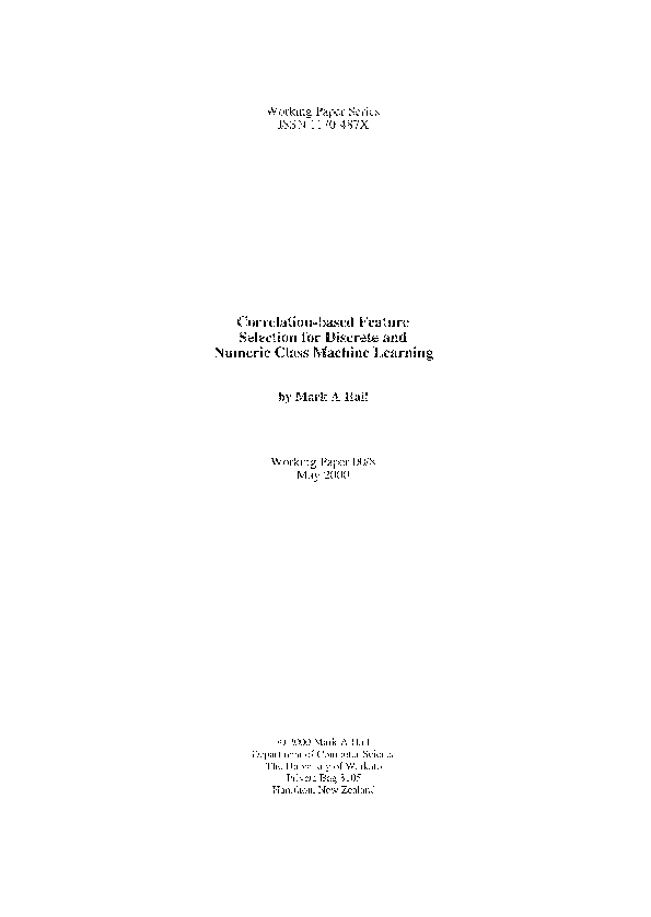 Pdf Correlation Based Feature Selection Of Discrete And Numeric Class Machine Learning 8353